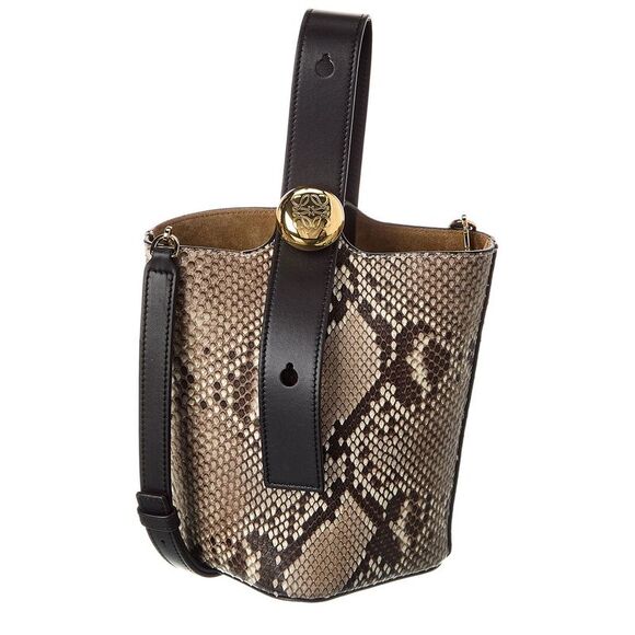 Loewe | Bags | Loewe Pebble Mini Snakeembossed Leather Bucket Bag Black ...
